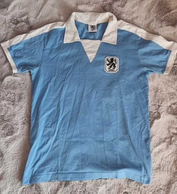 TSV 1860 MÜNCHEN RETRO Trikot hellblau, Gr. M, weißer V-Kragen IDEAL ...