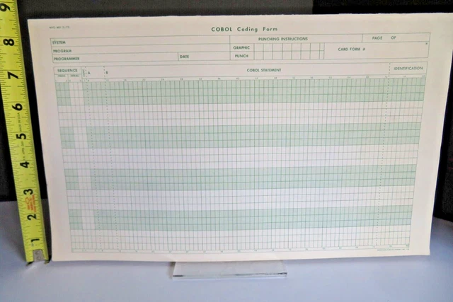 1972 VINTAGE COBOL Coding Form *VIDEO* Graph Paper Pad of 34 #WYO 465 ...