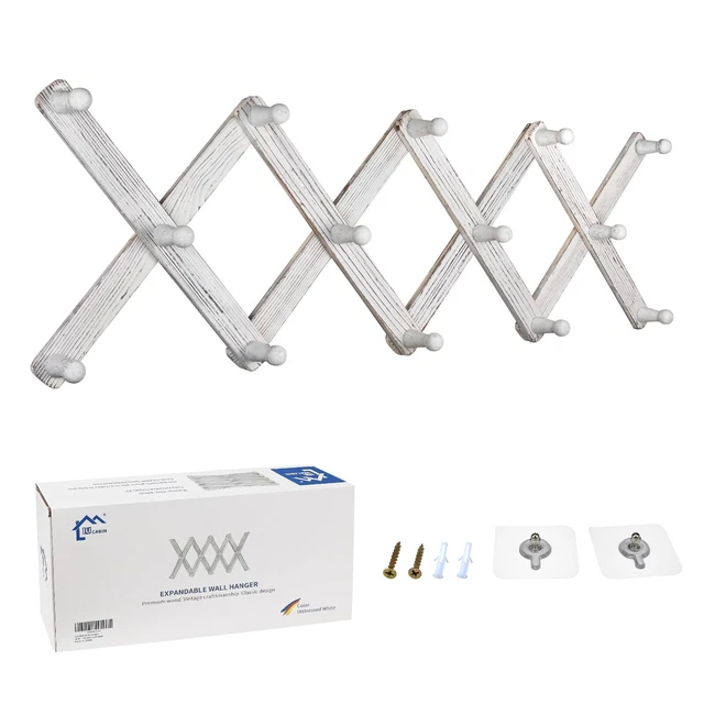 WOODEN ACCORDION WALL Hanger Expandable Coat Rack Wall Mount Expanding ...