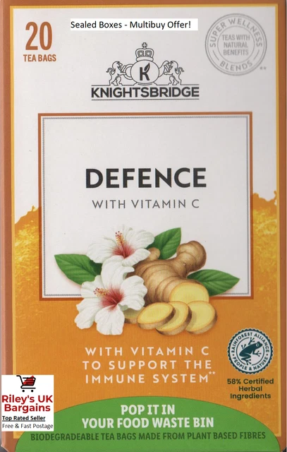 KNIGHTSBRIDGE DEFENCE 20 Tea Bags Green Tea Ginger Lemon Herbal Health ...