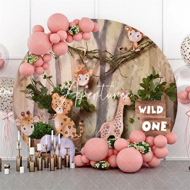 WILD ANIMALS FOREST Safari Round 1St Birthday Backdrop $37.94 - PicClick AU