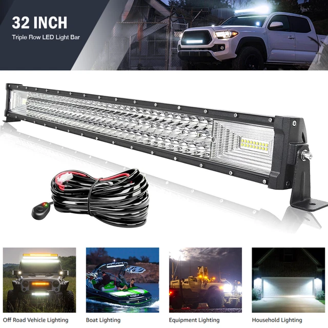 32 INCH LED LIGHT BAR Tri Row Spot Flood Combo Truck Offroad 4WD ATV ...