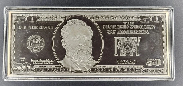 1997 WASHINGTON MINT $50 Dollar Silver Proof Note 4 oz .999 Fine Silver ...