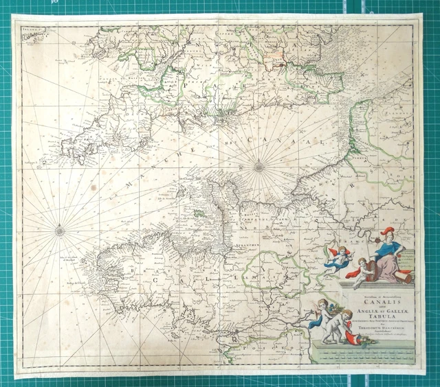 ANTIQUE SEA CHART ENGLISH CHANNEL original Theodore Danckerts nautical ...