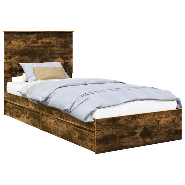 BED FRAME WITH Drawer Smoked Oak 75 x 190 cm Engineered Wood vidaXL £ ...