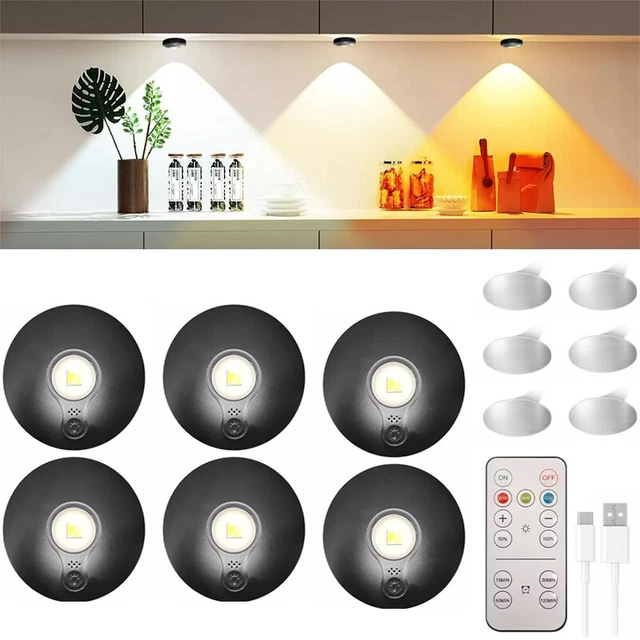 6X DIMMABLE LED under Cabinet Light with Touch & Remote Control Battery ...