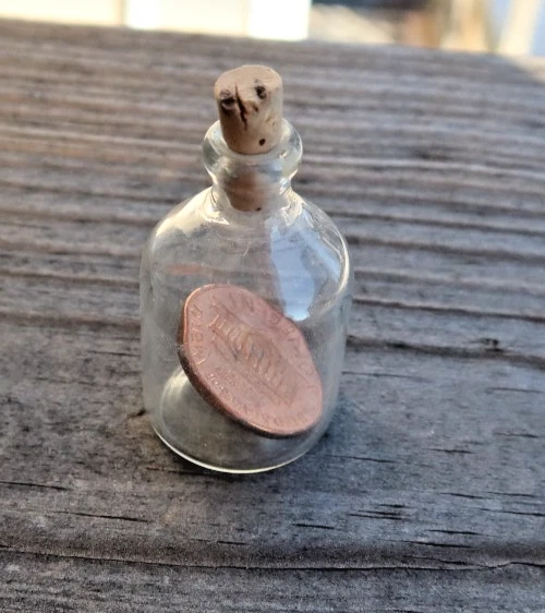 RARE VINTAGE 1974 Penny One Cent USA Coin Inside 1.75" Glass Bottle ...