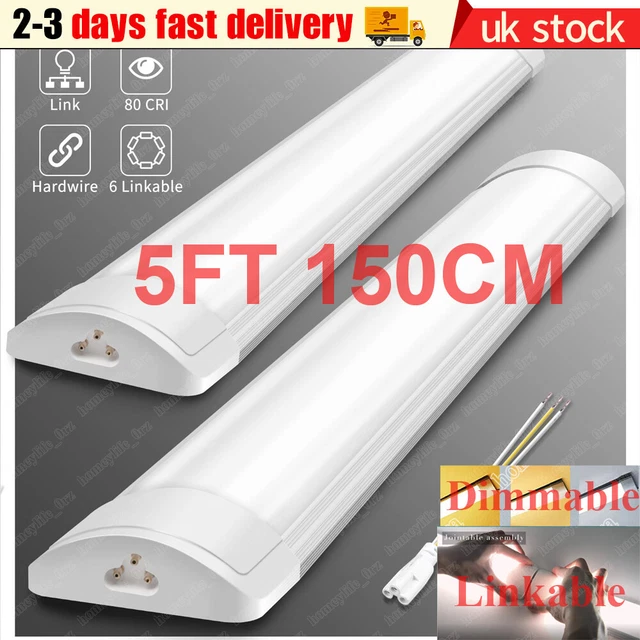 5FT LED BATTEN LIGHT STRIP LIGHT PROFILE FLUORESCENT FITTING Dimmable ...