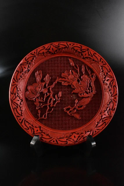 R9757: XF CHINESE Tsuishu Flower sculpture PLATE/dish, auto w/box £120. ...