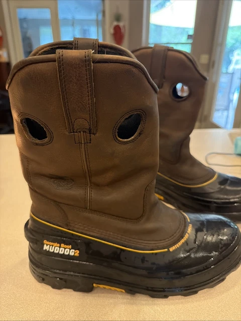 MENS GEORGIA BOOT Muddog Work Steel Toe Buckaroo Black Boots Size 11 M ...