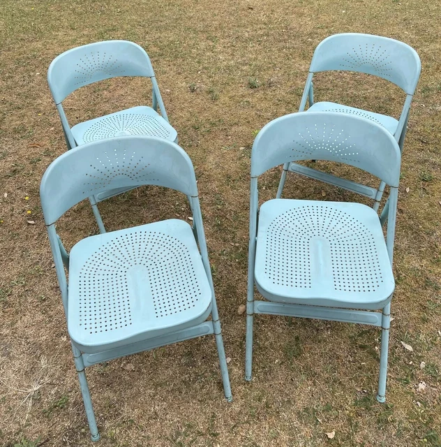 4 X IKEA FRODE Turquoise Metal Folding Chairs Preloved Recycling Up ...