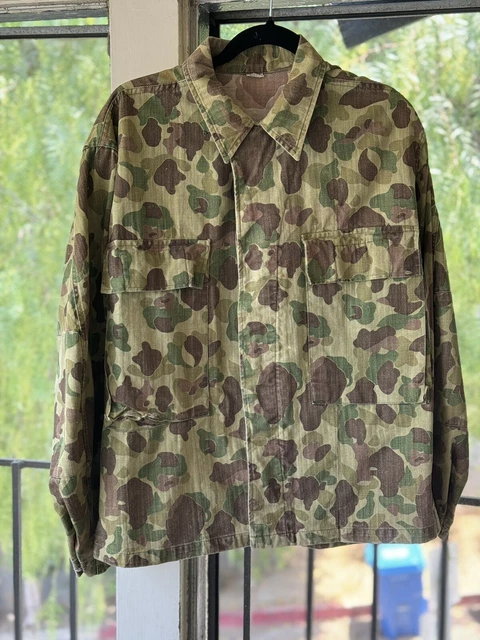 US ARMY WW2 HBT Herringbone Reverse Frogskin Camo Jacket LARGE WWll ...