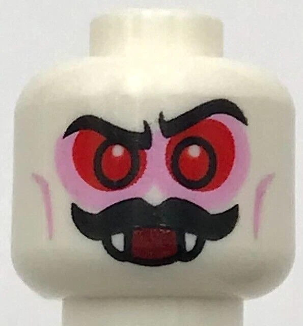 LEGO NUEVO BLANCO Minifigura Cabeza Doble Lado Rojo Ojos Negro Bigote ...