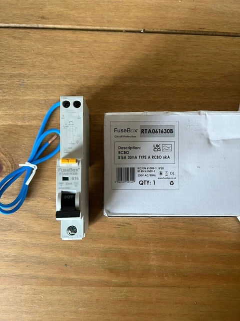 FUSEBOX RTA061630B TYPE-A 16A RCBO Single Pole+N TripType-B 16A 6kA 30mA £10.00 - PicClick UK