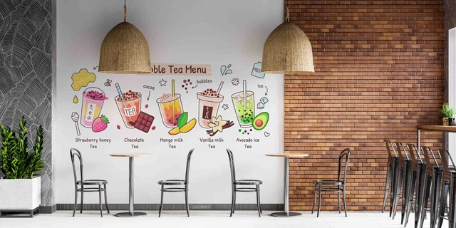 3D BUBBLE MILK Tea Shop Wall Murals Wallpaper Murals Wall Sticker Wall ...