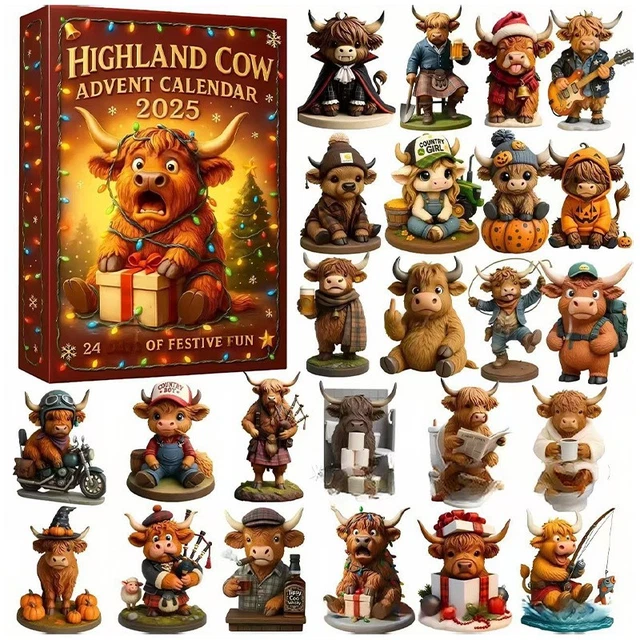 2025 FOR HIGHLAND Cow Advent Calendar Blind Box Decoration Set 2D Xmas ...