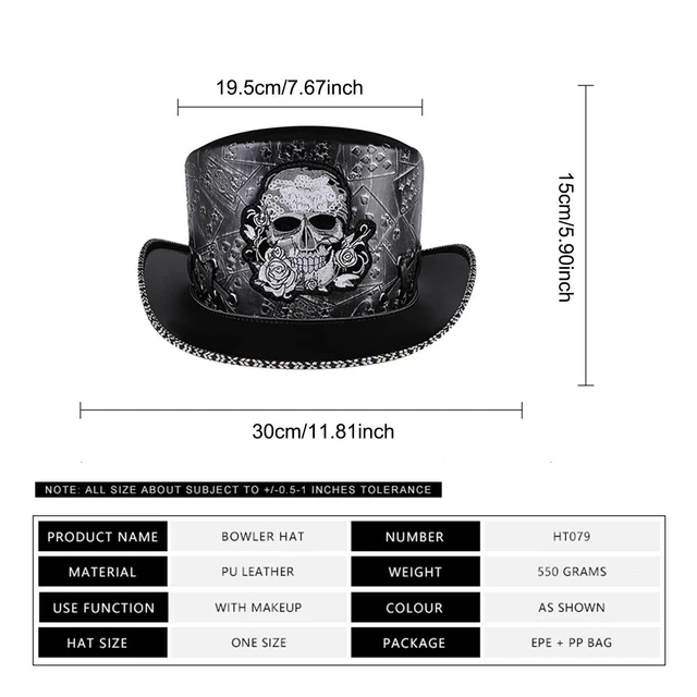 HALLOWEEN TOP HAT Cosplay Props for Adults Horror Novelty Vintage Skull ...