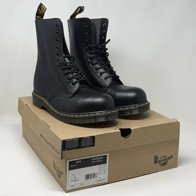 DR MARTENS 1919 Steel Toe Combat Boots Mens 11 Womens 12 Black Leather ...