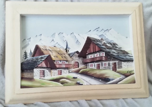 GRAND TABLEAU ANCIEN Montagne Bois Sculpté Chalet Signé Vintage Déco EUR 30,00 - PicClick FR