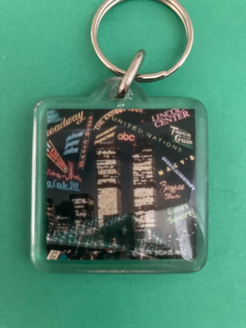 VINTAGE OLD NEW York Skyline WTC Two Towers Plastic Keychain Keyring ...
