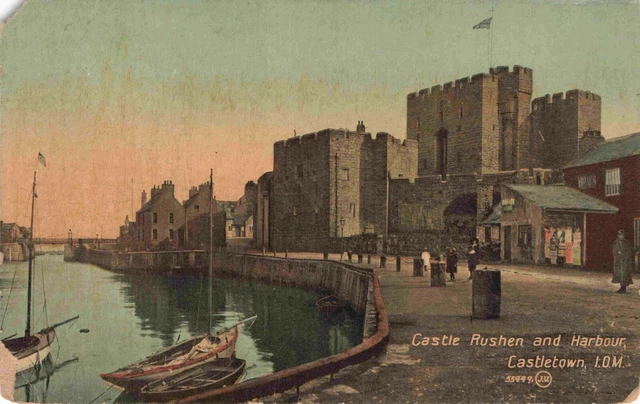 CASTLE RUSHEN AND Harbour Harbor Castletown IOM Boat Hand Tinted ...