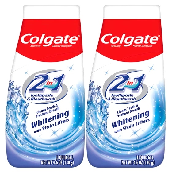 COLGATE 2-IN-1 WHITENING Toothpaste Gel & Mouthwash w/Stain Lifters 4 ...