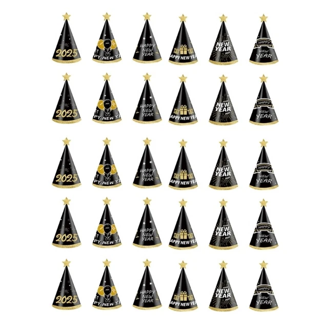 30PCS NEW YEARS Eve 2025 Celebration Hats Paper Photography Props Party ...