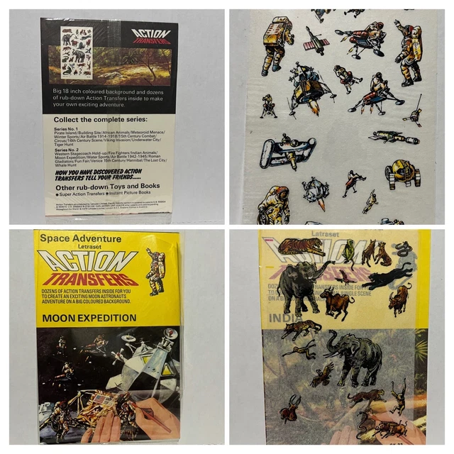 VINTAGE LETRASET ACTION transfers INDIA ANIMALS + Moon Expedition SPACE ...