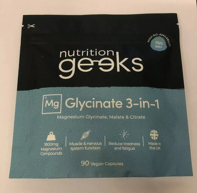 NUTRITION GEEKS MAGNESIUM Glycinate 3-in-1 Complex - 1800mg Magnesium ...