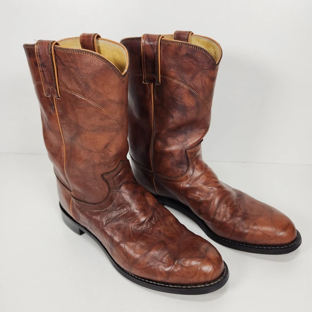JUSTIN 3163 MENS 9 EE Chestnut Deerlite Marbled Leather Western Roper ...
