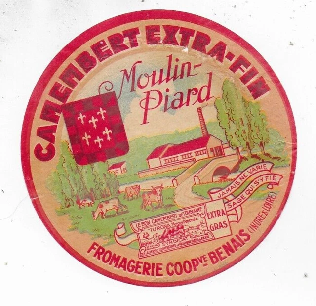 ANCIENNE ETIQUETTE DE Fromage Neuve Camembert Moulin Piard Coop Benais ...