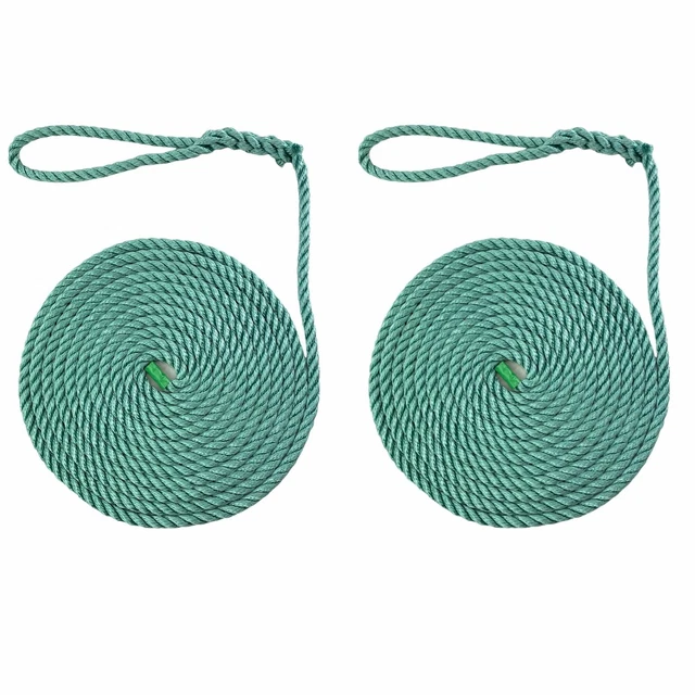 2 X 12MM Teal Softline Mooring Ropes x 11m C/W 12inch Soft Eye, Warps ...