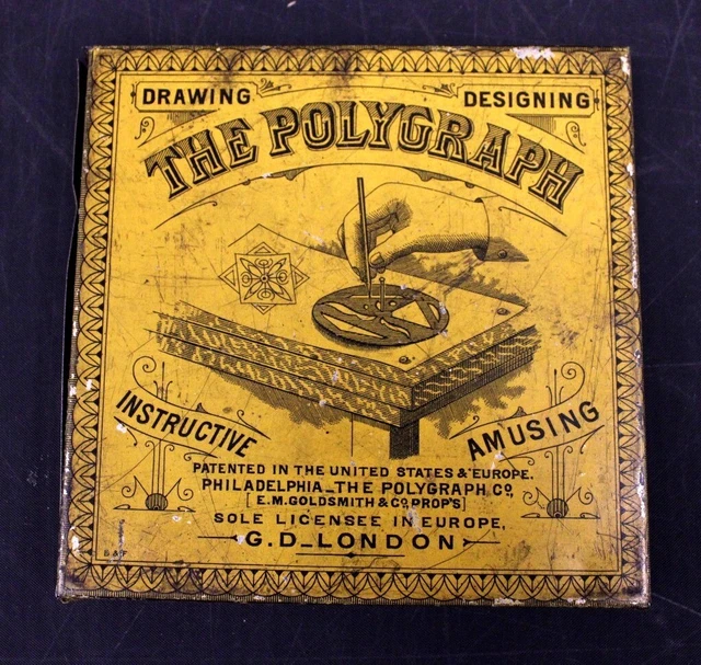 ANTIQUE 1886 THE POLYGRAPH Drawing Template/Protractor + Original Metal ...