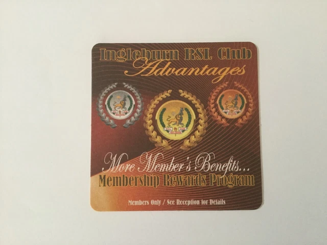 COLLECTABLE BEER COASTER Ingleburn RSL Club with their membership ...