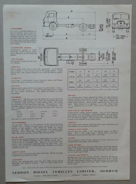 SEDDON DIESEL MARK 15 Truck Chassis Brochure c.1953 £14.99 - PicClick UK