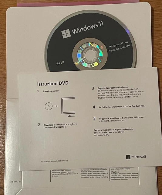 MICROSOFT WINDOWS 11 PRO 64bit BOX ITALIANO CON DVD COA LICENZA A VITA ...