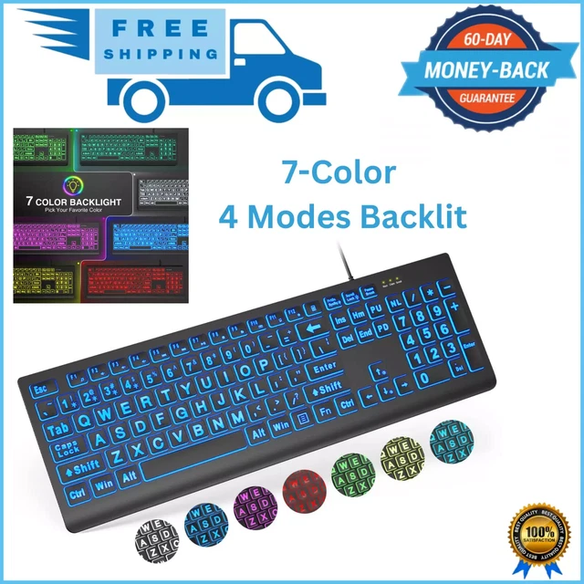 SABLUTE LARGE PRINT Backlit Keyboard, Wired USB Lighted Computer ...