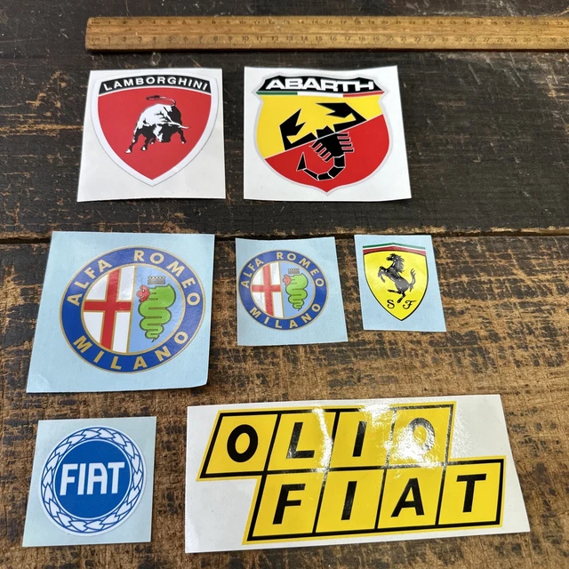 ITALIAN CARS DECALS Lot Of 7 Lamborghini Abarth Alfa Fiat Ferrari CC ...