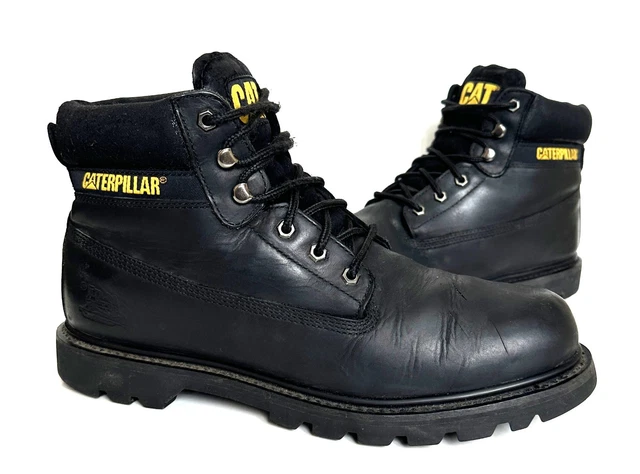 MENS CATERPILLAR BLACK Leather Lace-up Ankle Safety Boots Size UK 12 ...