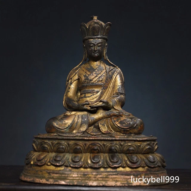 ANCIENNE STATUE DE Bouddha Ksitigarbha bronze doré temple bouddhisme tibétain ancien 9,5" EUR ...