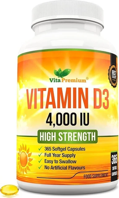 VITAMIN D 4,000 IU Softgels, Maximum Strength Vitamin D3 Supplement ...