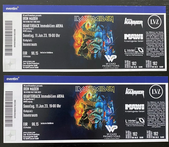 BIGLIETTI CONCERTO IRON Maiden Leipzig Arena 2023 EUR 192,00 - PicClick IT