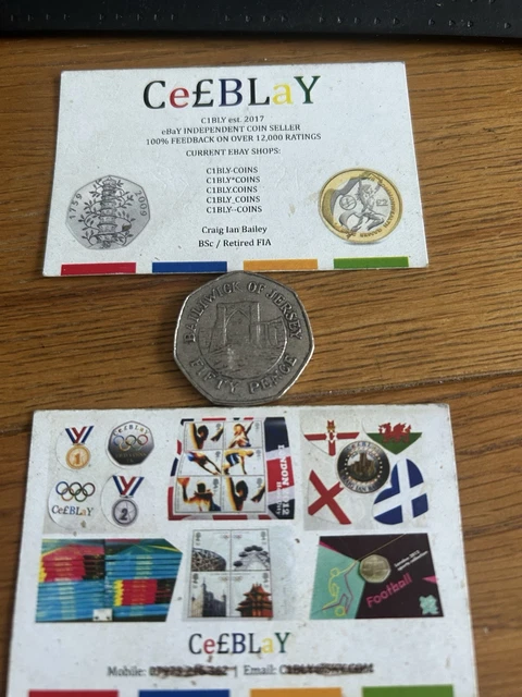 OLD STYLE LARGE BAILIWICK OF JERSEY GROSNEZ CASTLE 1990 CIRCULATED 50p ...