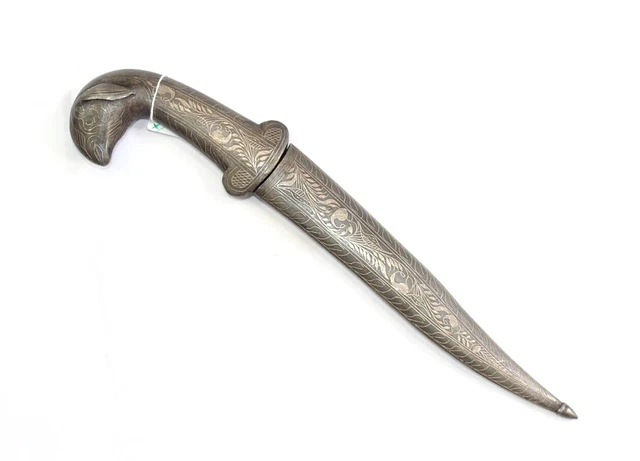 DAGGER KNIFE HAND Forged Steel Blade Silver Bidari Work Sheep Face ...