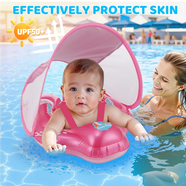 BABY SWIMMING FLOAT With Canopy Inflatable Infant Floating Ring Kids Swim Pool £13.59 - PicClick UK