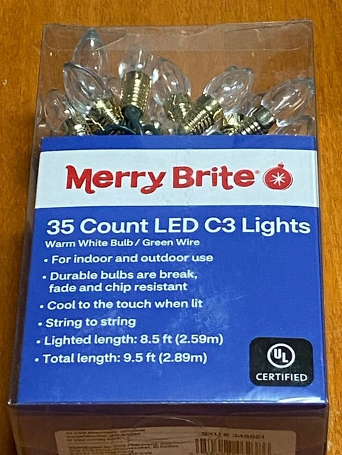 9.5 FT CVS MERRY BRIGHT 35 COUNT LED C3 LIGHTS WARM WHITE BULB/GREEN ...