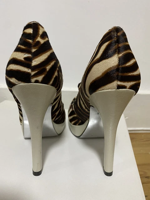 FAITH STILETTO PLATFORM Peep Toe Heels Sz 39 Uk 6 Zebra Animal White ...