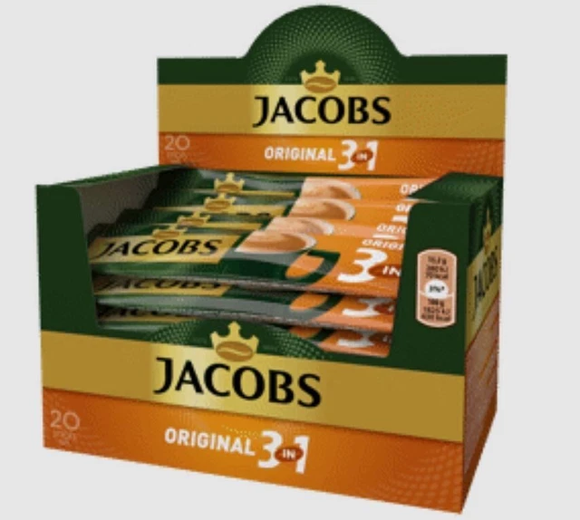 JACOBS ORIGINAL 3IN1 Instant Coffee Sticks Sachets Full Box 20 x 17g £ ...