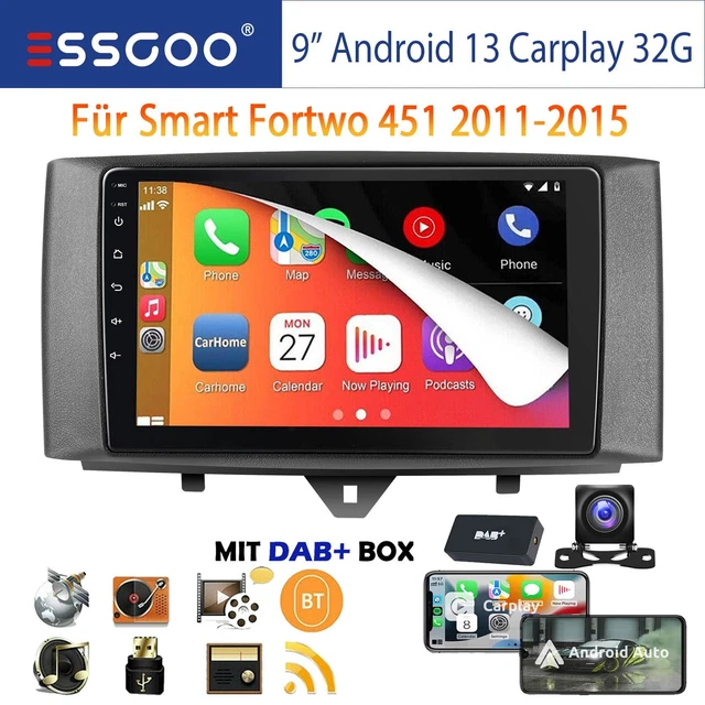 DAB+ CARPLAY ANDROID 13 32G autoradio GPS Navi KAM per Smart Fortwo 451 2011-15 EUR 153,77 ...