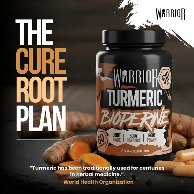 WARRIOR TURMERIC & Bioperine 60 Capsules 510mg Halal Suitable Joint ...